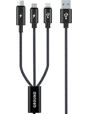 Cable lightning, micro USB y tipo C Ground a tipo USB A de 1 m